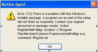 Unable to install McAfee Agent because of this error 1722 - Techyv.com